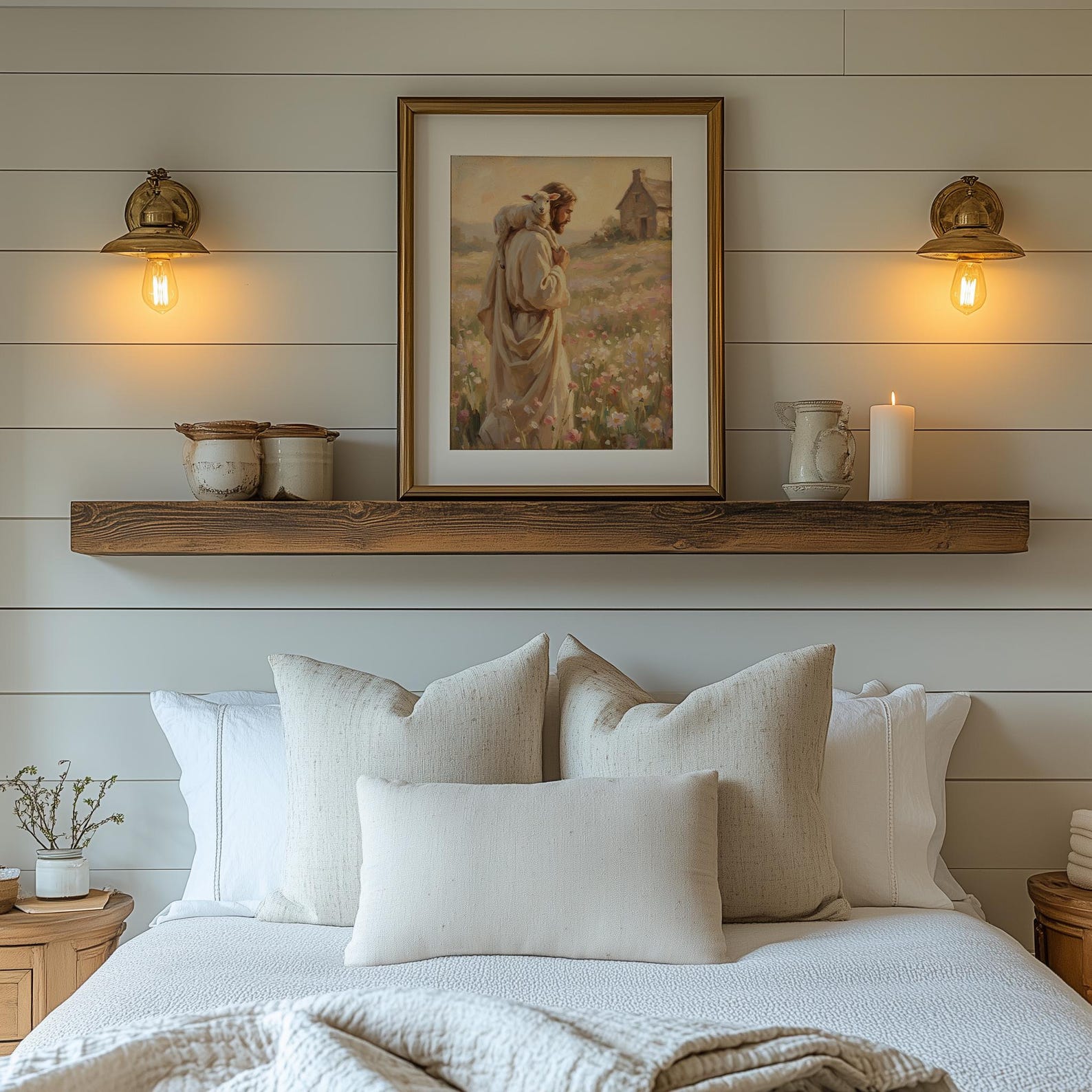 Rustic Shepherd With Lamb Printable Art - Serene Pastoral Scene, Cozy ...