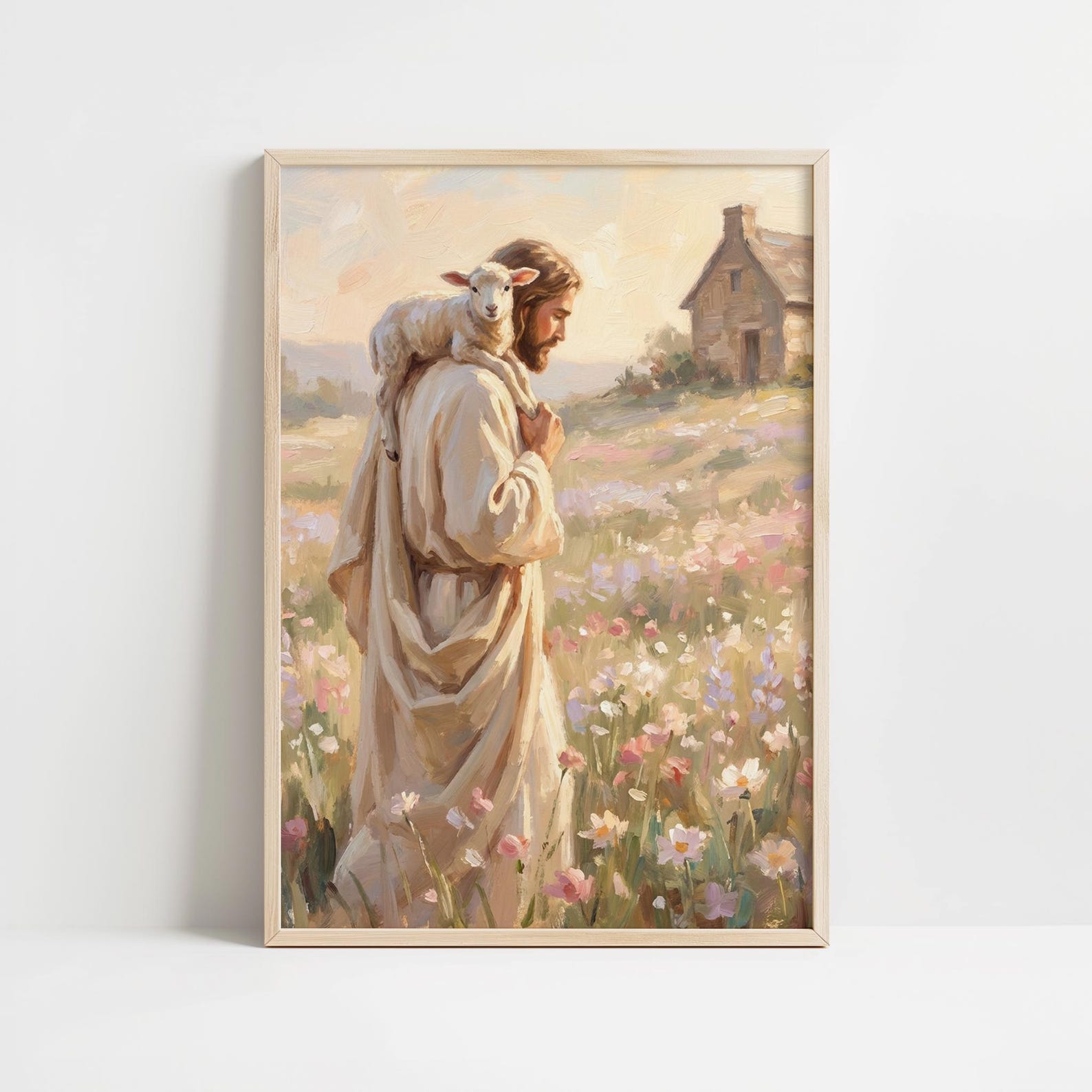 Rustic Shepherd With Lamb Printable Art - Serene Pastoral Scene, Cozy ...