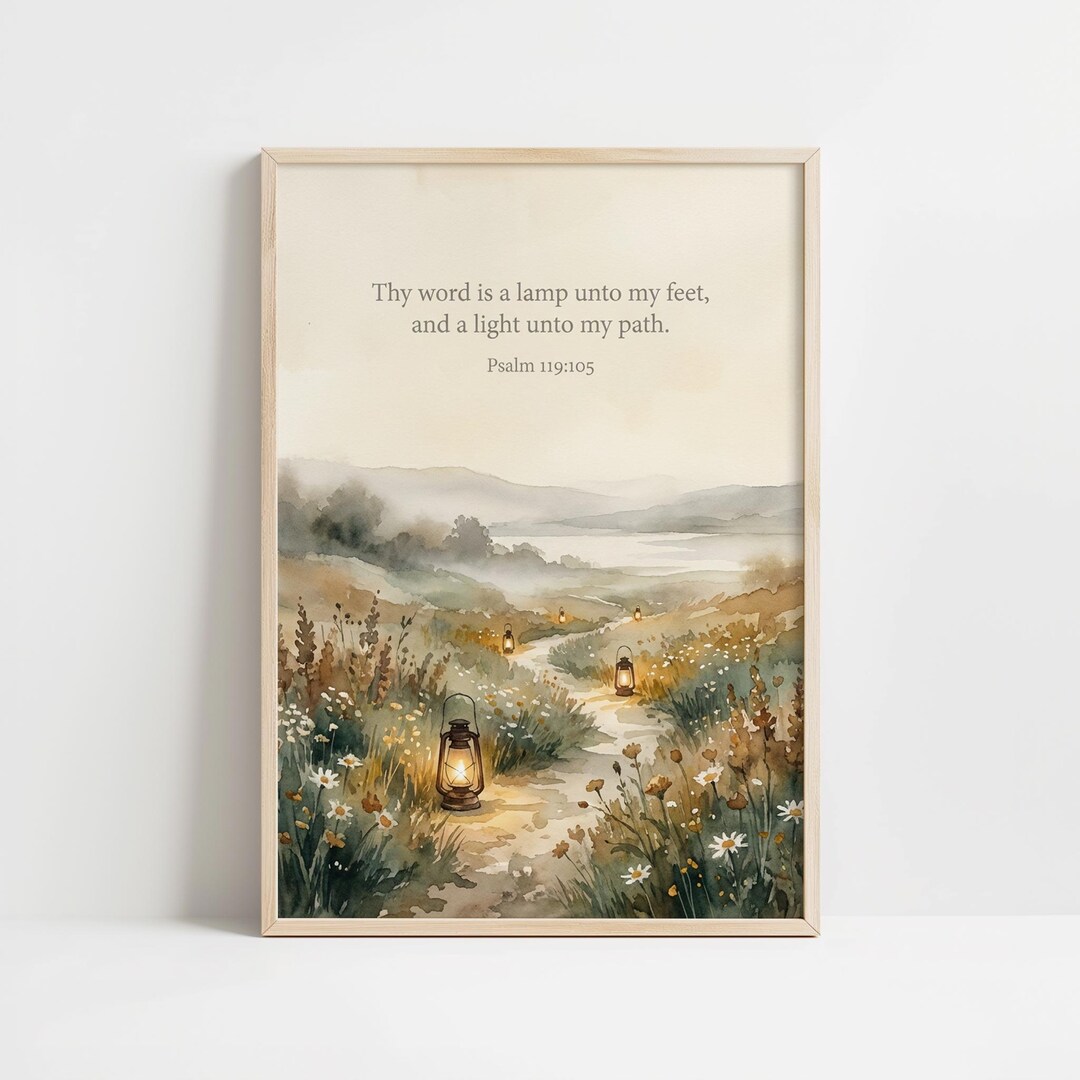 Psalm 119:105 Scripture Art Printable - Rustic Lantern-lit Path ...