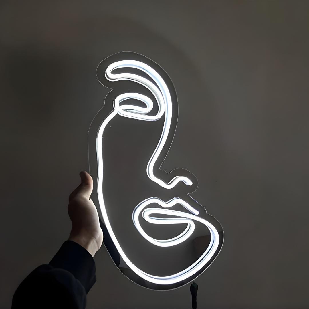 Face Neon LED Mirror | Minimalist Line Art Wall Decor | Editable ...