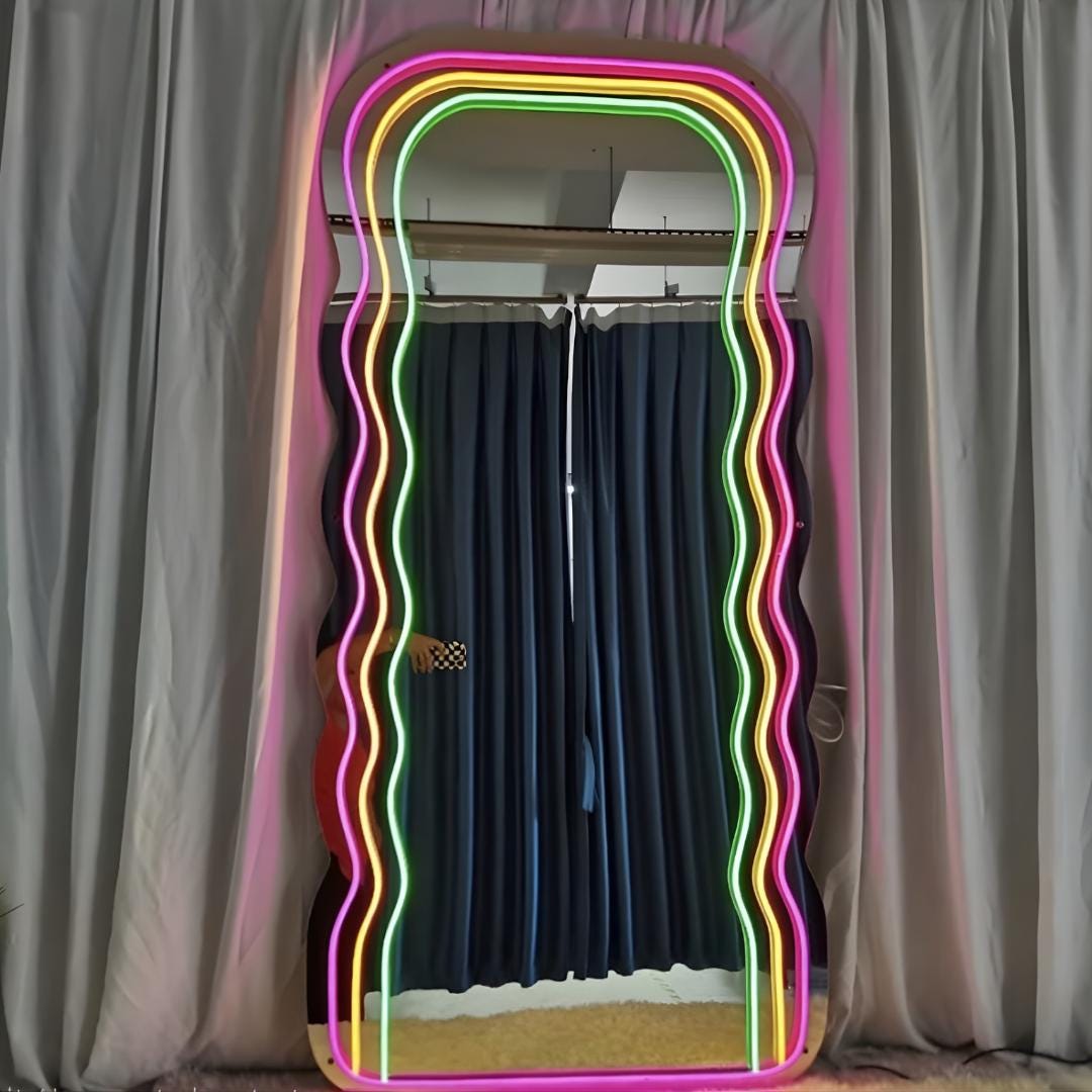Wavy Neon Mirror | Irregular Squiggly LED Art | Editable Funky Wall ...