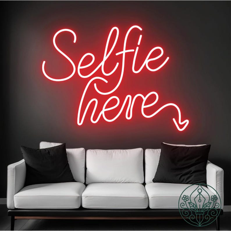Selfie Here Neon Sign | Interactive Beauty LED Decor | Editable Modern ...
