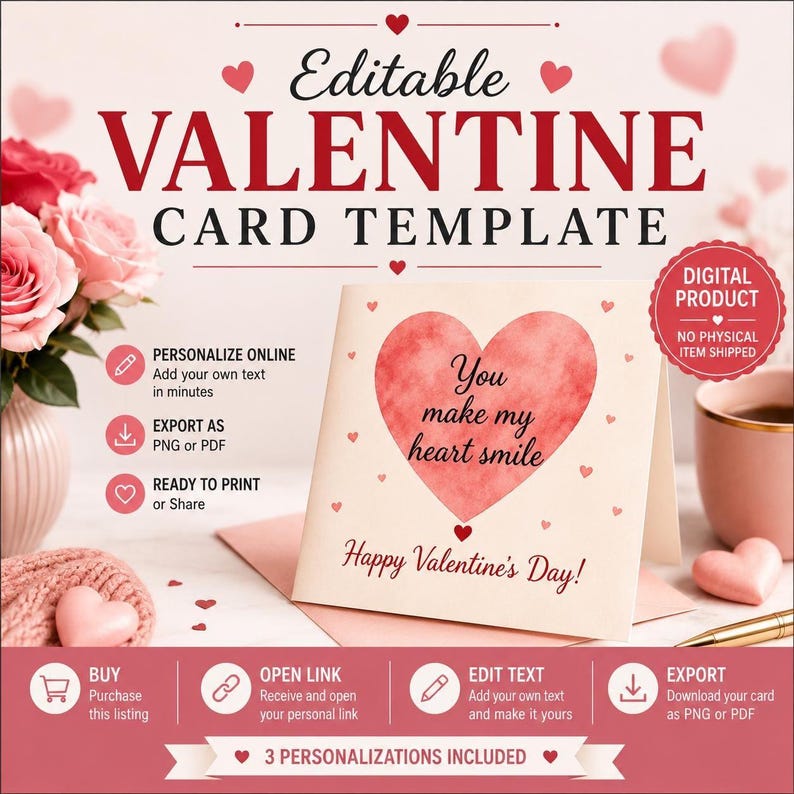 Editable Valentine Card Template, Personalized Love Card PDF PNG ...