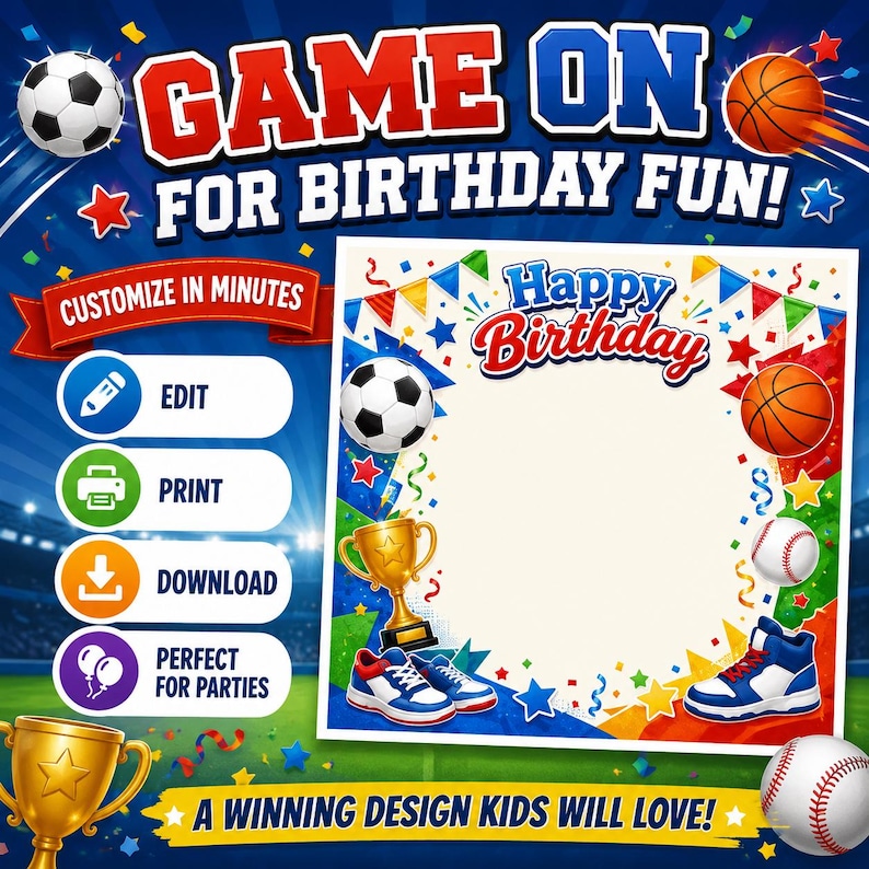Sports Birthday Invitation Template, Editable, Instant Download ...