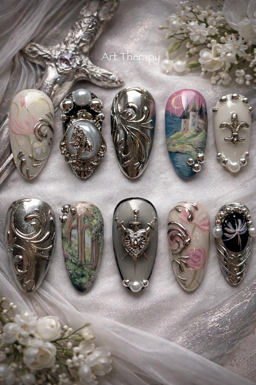 Knight Armor Press on Nails – Silver Filigree Castle Art Gothic Set - Etsy