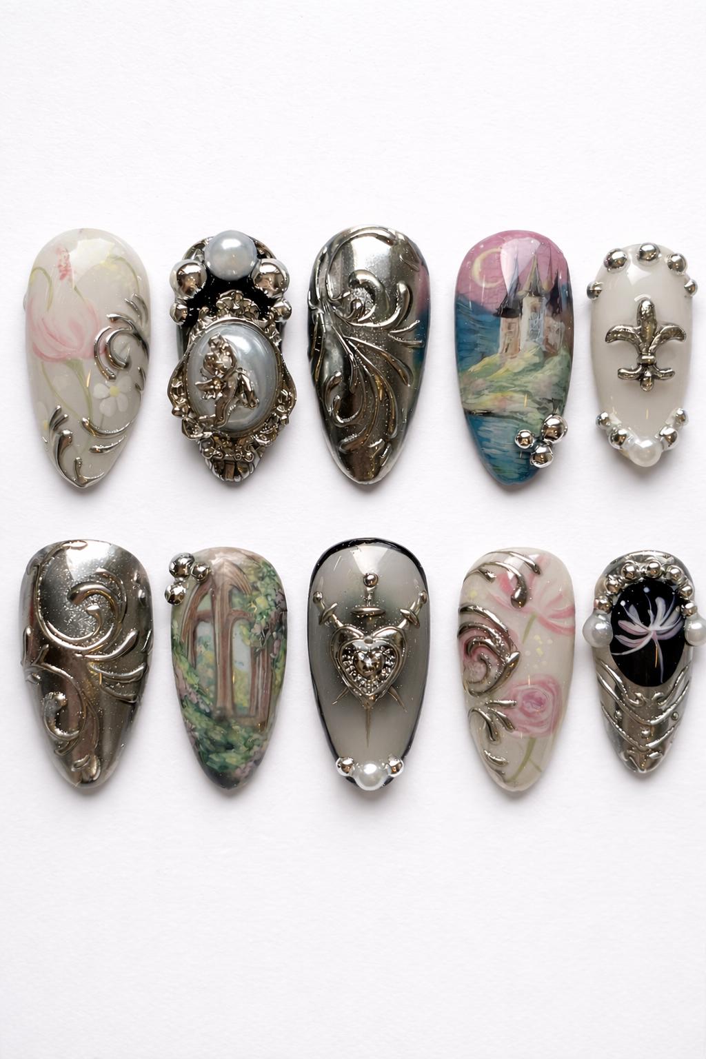 Knight Armor Press on Nails – Silver Filigree Castle Art Gothic Set - Etsy