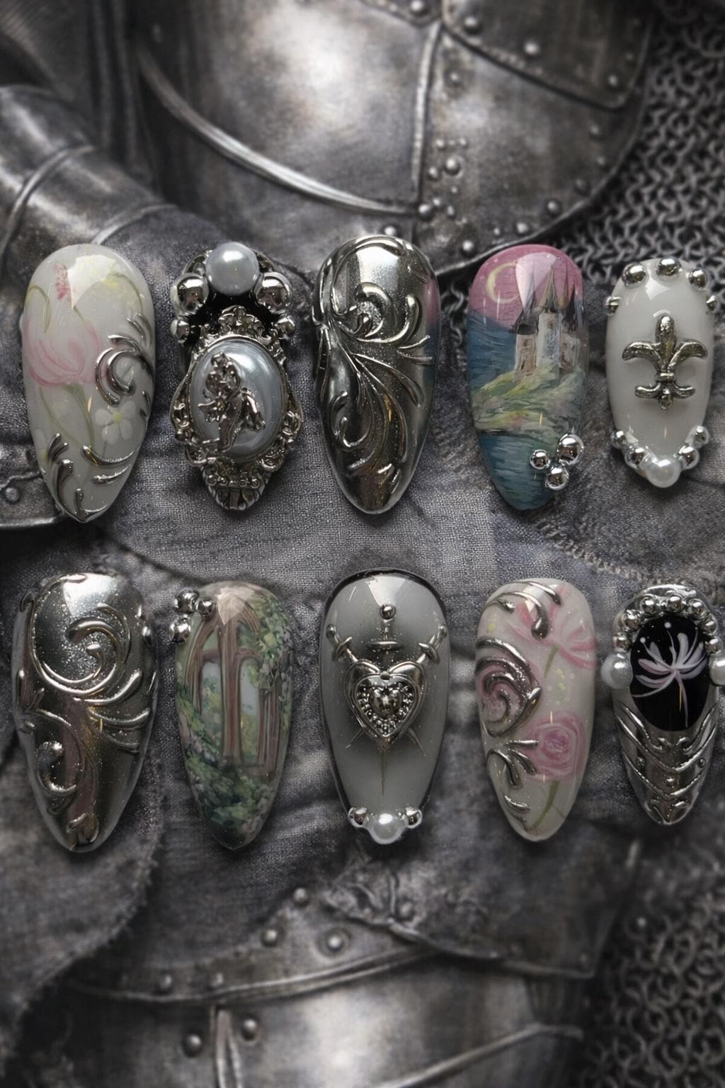 Knight Armor Press on Nails – Silver Filigree Castle Art Gothic Set - Etsy