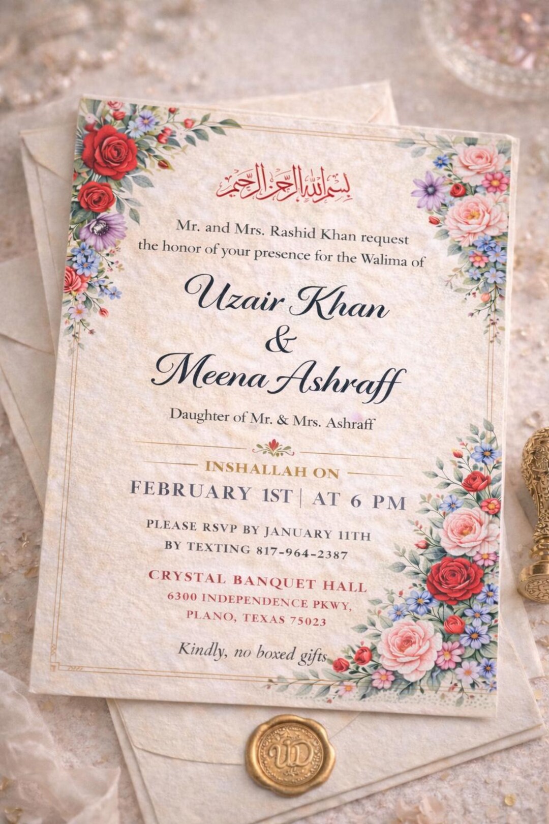 Muslim Walima Invitation Template, Floral Wedding Invitation, Nikah ...