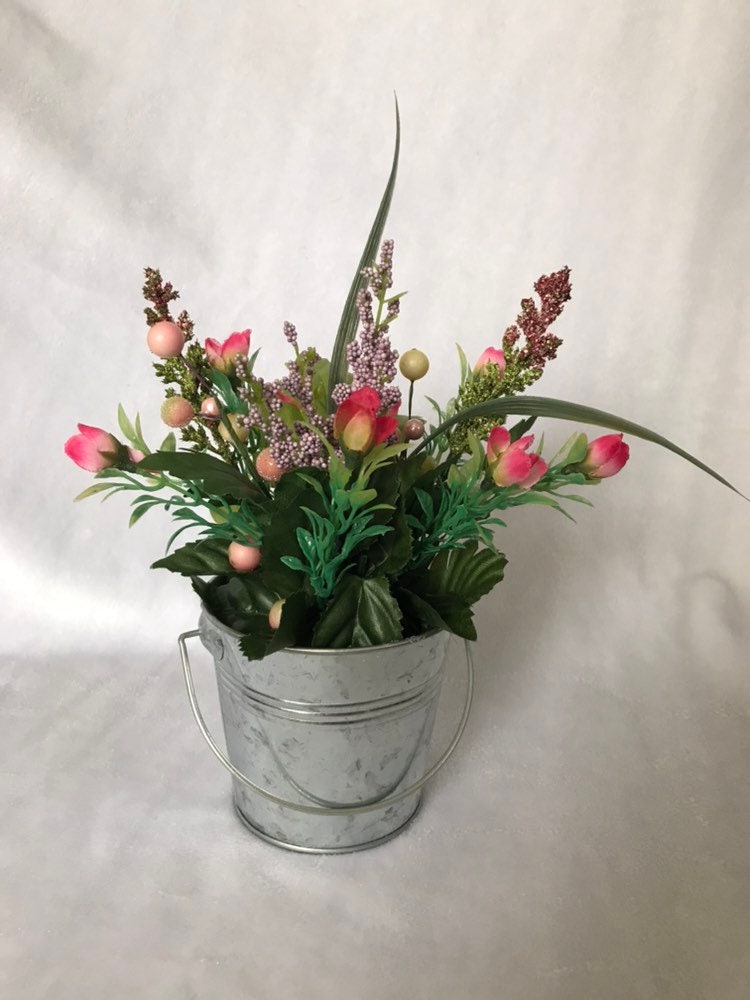 Pink Flowers in a Pail - Etsy