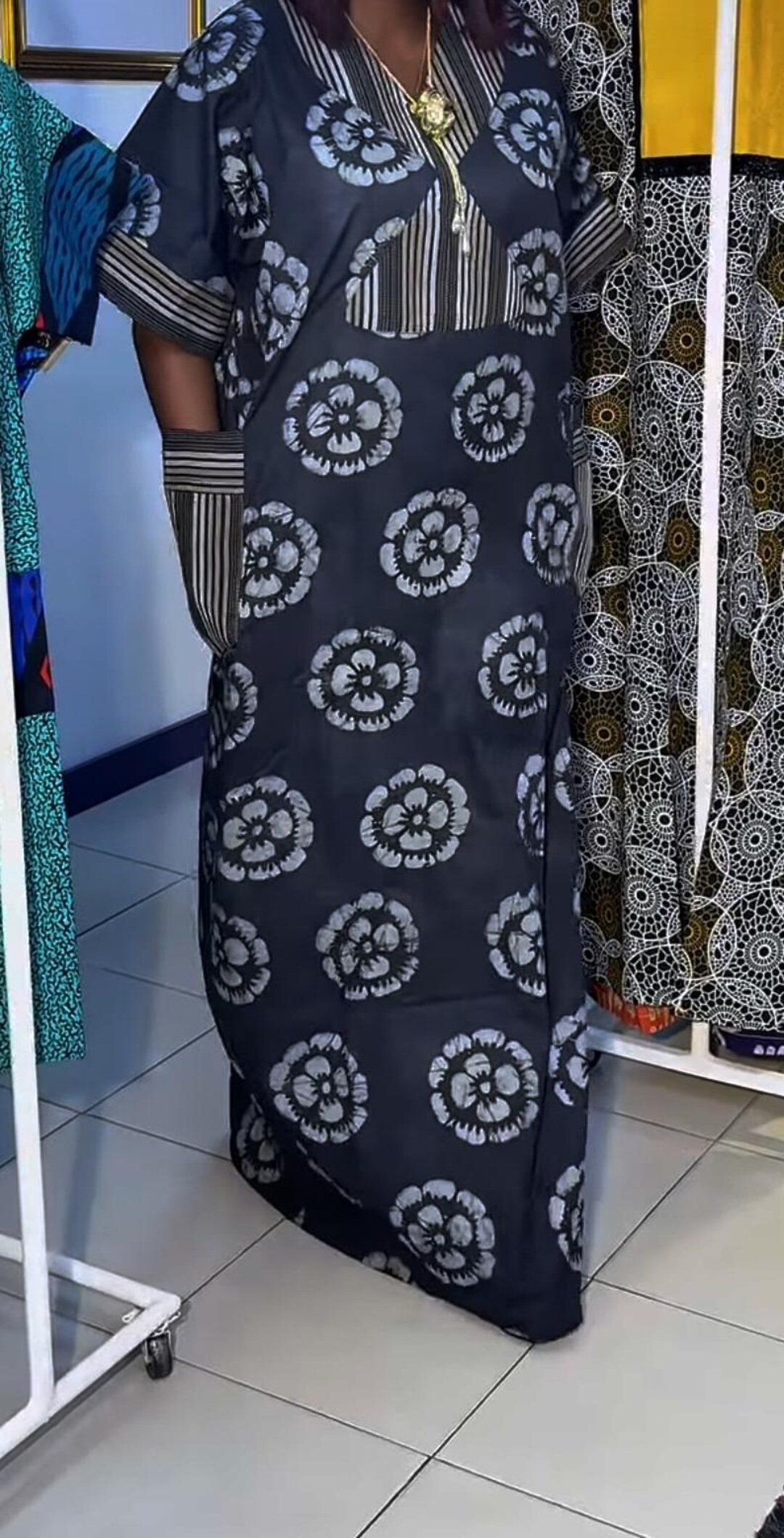 Beautiful Adire Kaftans Gown Mixed With Aso Oke Designs Size Free Size ...