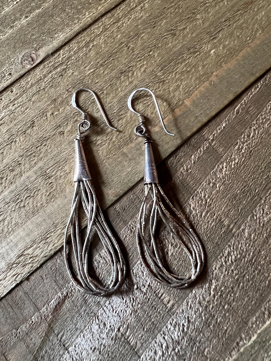 Vintage Sterling Silver Native American Style Liquid Silver Earrings - Etsy