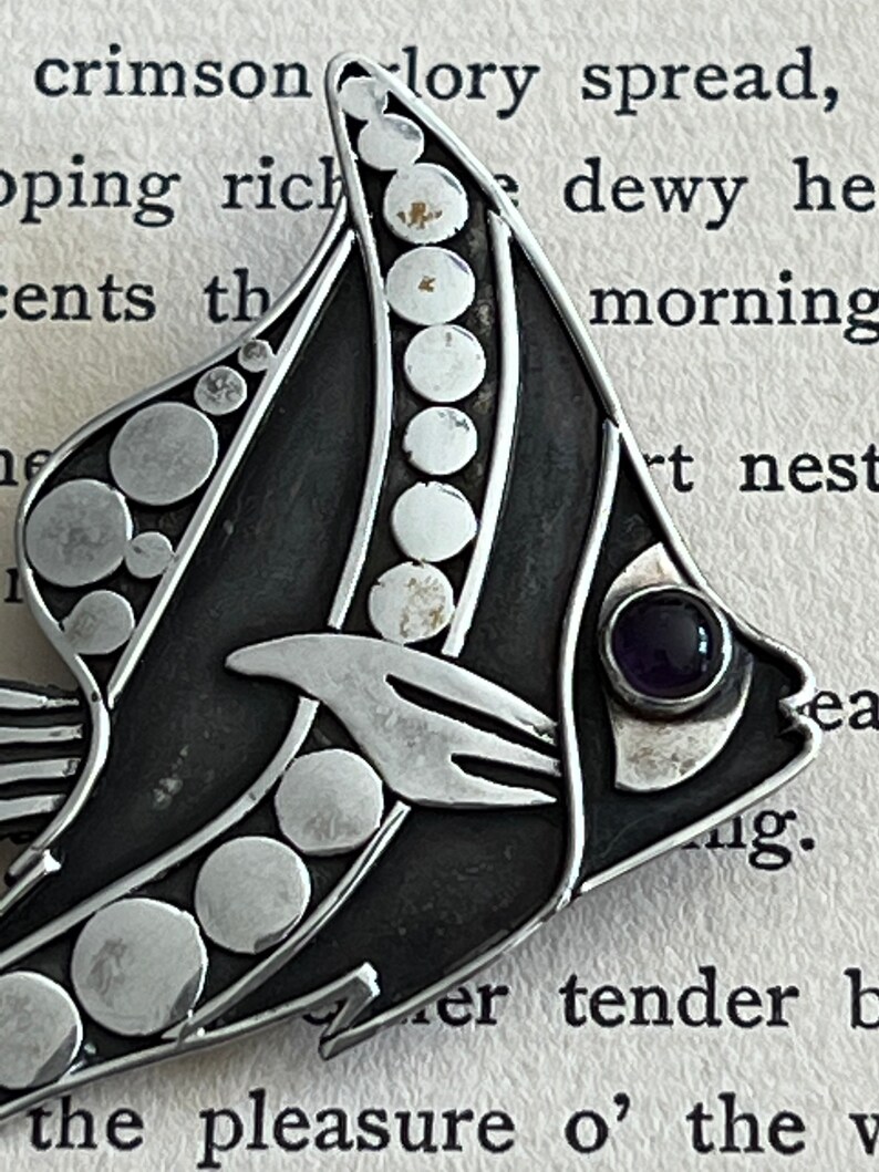 Vintage Sterling Silver Angel Fish Brooch With Small Amethyst - Etsy