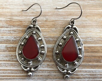 Red Silver Earrings | Etsy