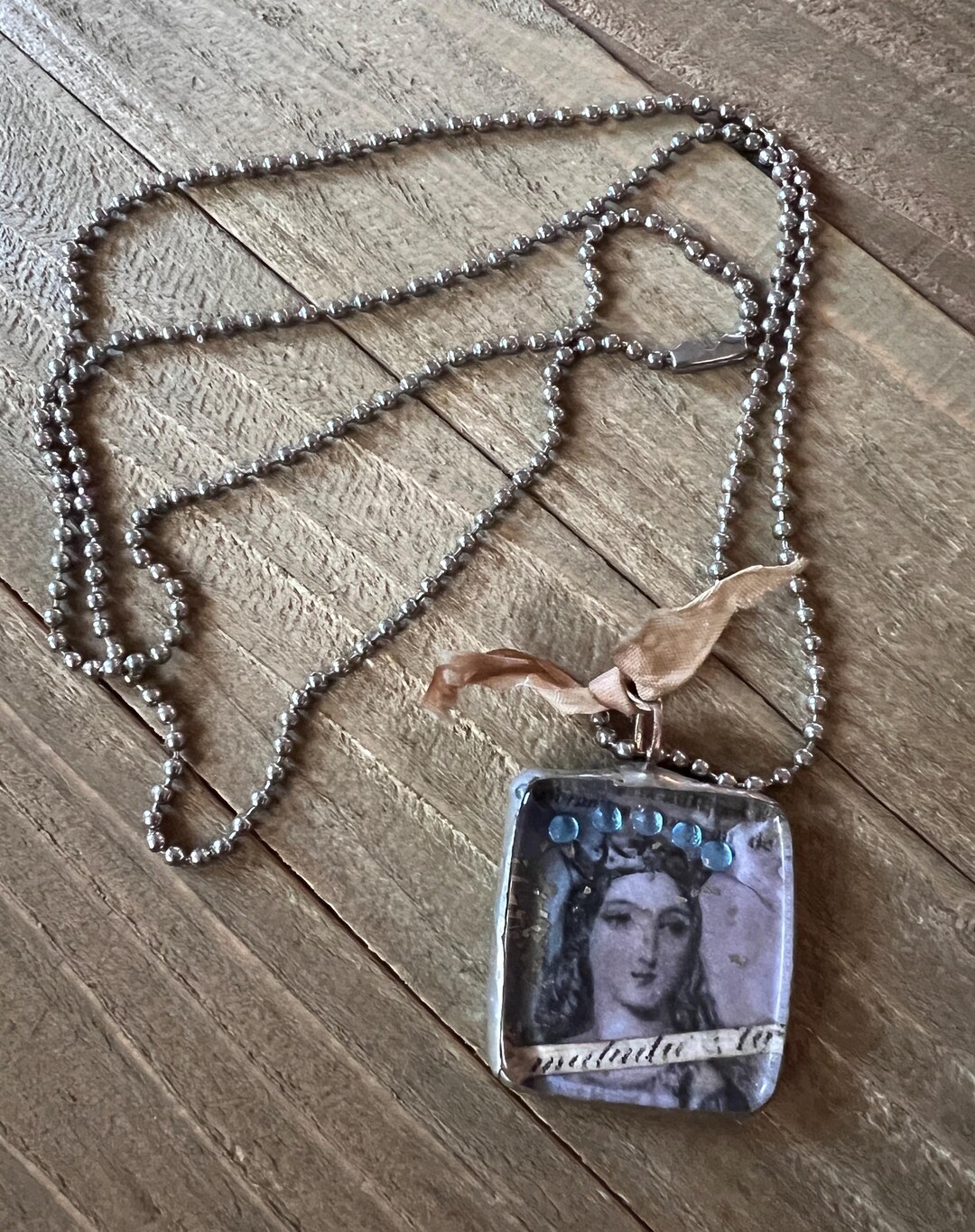 Vintage Emphera Glass Pendant Religious Mary With Chain Necklace - Etsy