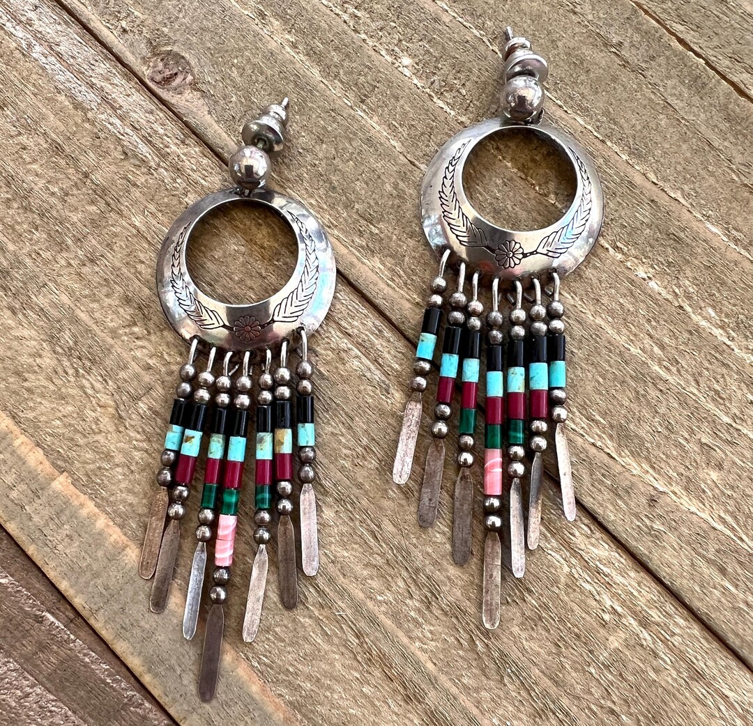 Vintage Sterling Silver Native American Navajo Style Dangle Earrings ...