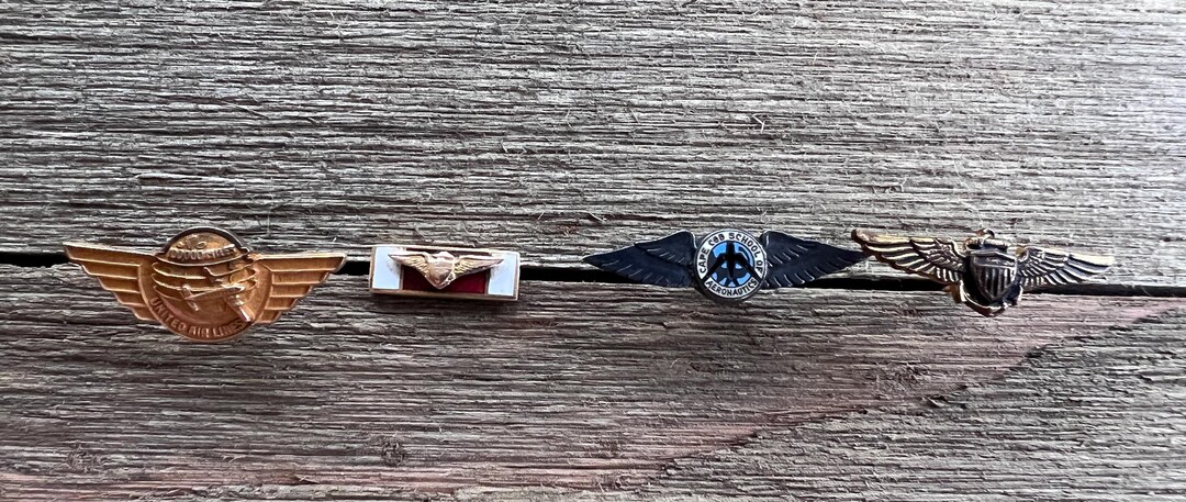 Vintage Airplane Pilot Aviation Lapel Pin Lot of Four 10k Sterling and ...