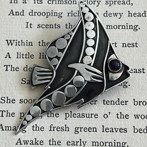 Vintage Sterling Silver Angel Fish Brooch With Small Amethyst Style ...