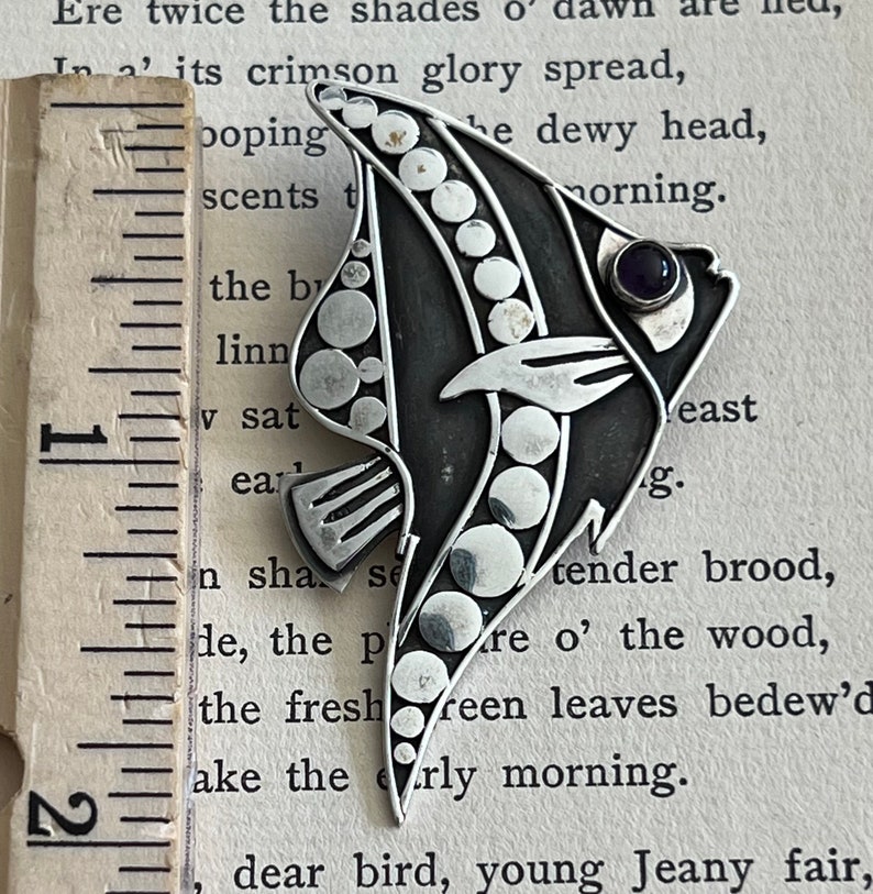 Vintage Sterling Silver Angel Fish Brooch With Small Amethyst - Etsy