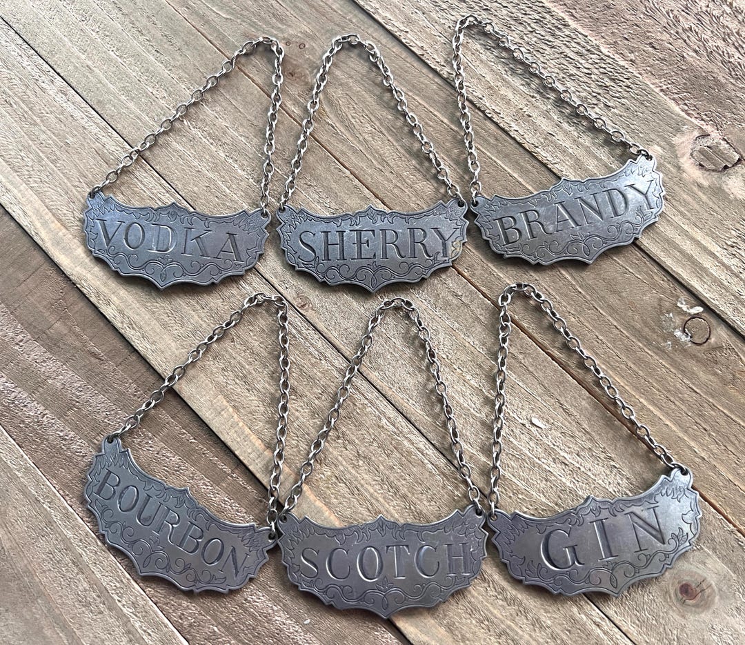 Vintage Stieff Pewter Historic Newport Liquor Decanter Tags or Labels ...