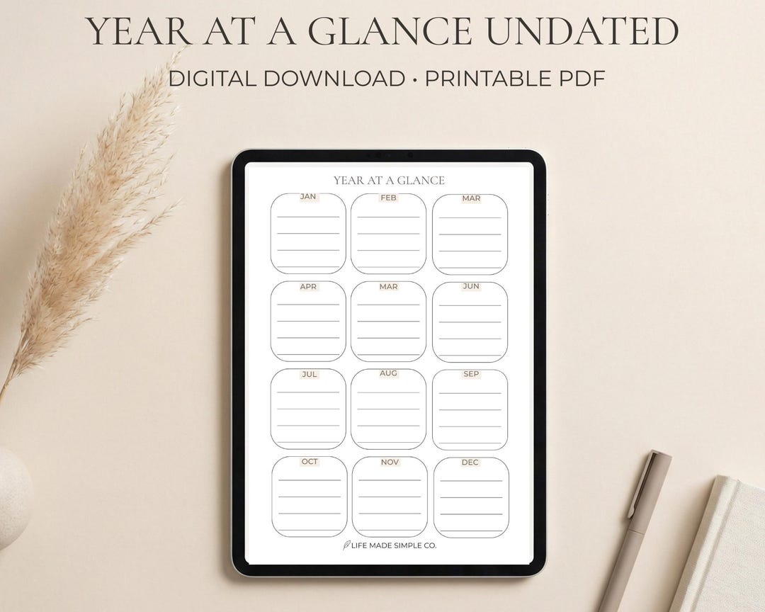 Year at a Glance Undated Planner | Minimal Annual Overview Printable ...