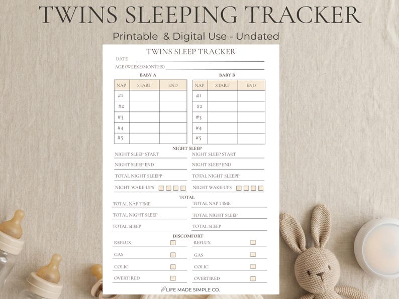 Twin Sleep Schedule Tracker | Infant Nap Rhythm Chart | Sibling Slumber ...