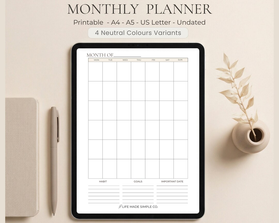 Minimal Monthly Goal Planner: Printable A4, A5, US Letter (digital) - Etsy
