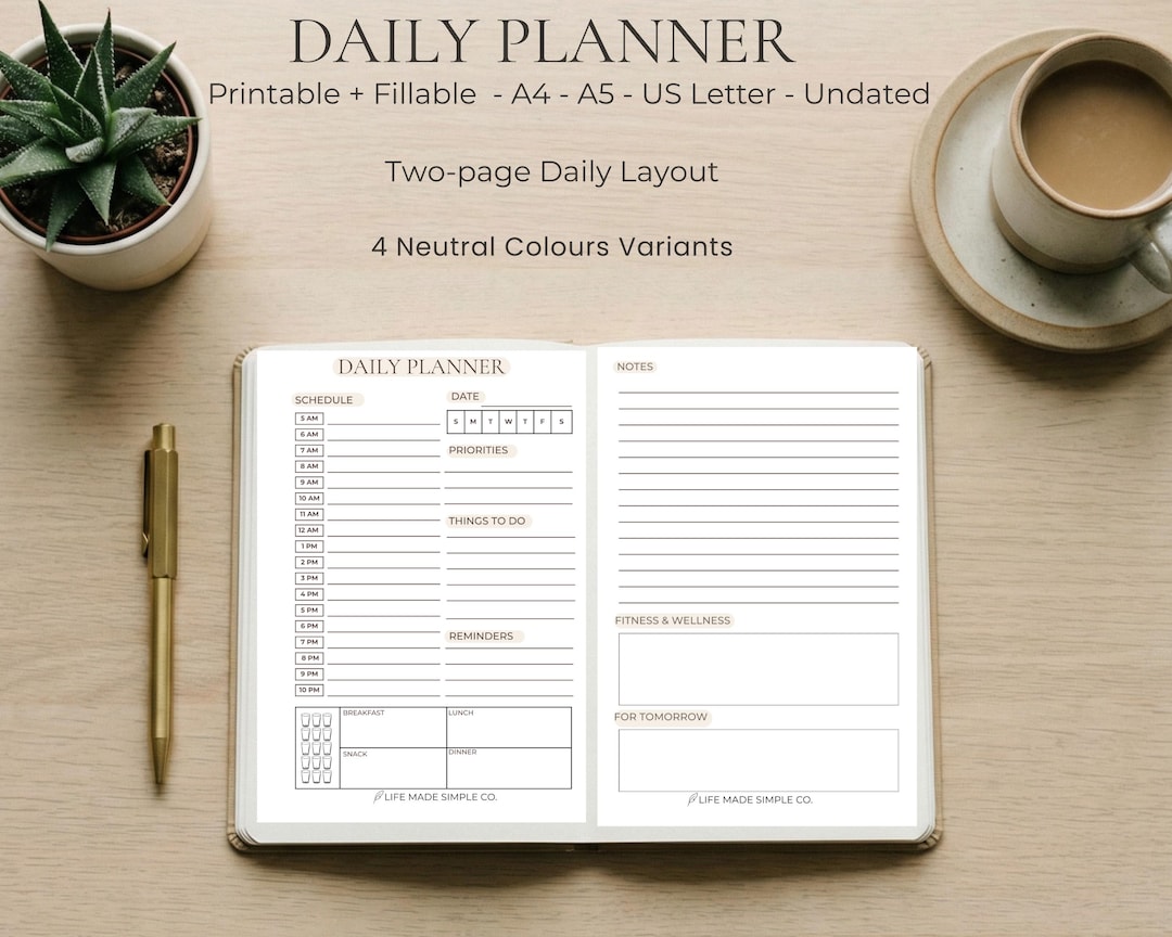 Two Page Daily Planner Printable/digital Use - Etsy