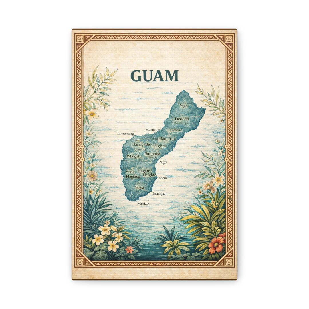 Vintage Guam Island Map | Decorative Wall Art With Villages - Etsy