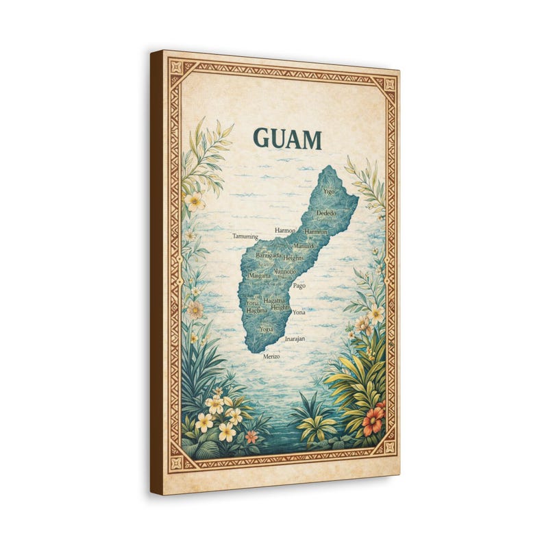 Vintage Guam Island Map | Decorative Wall Art With Villages - Etsy