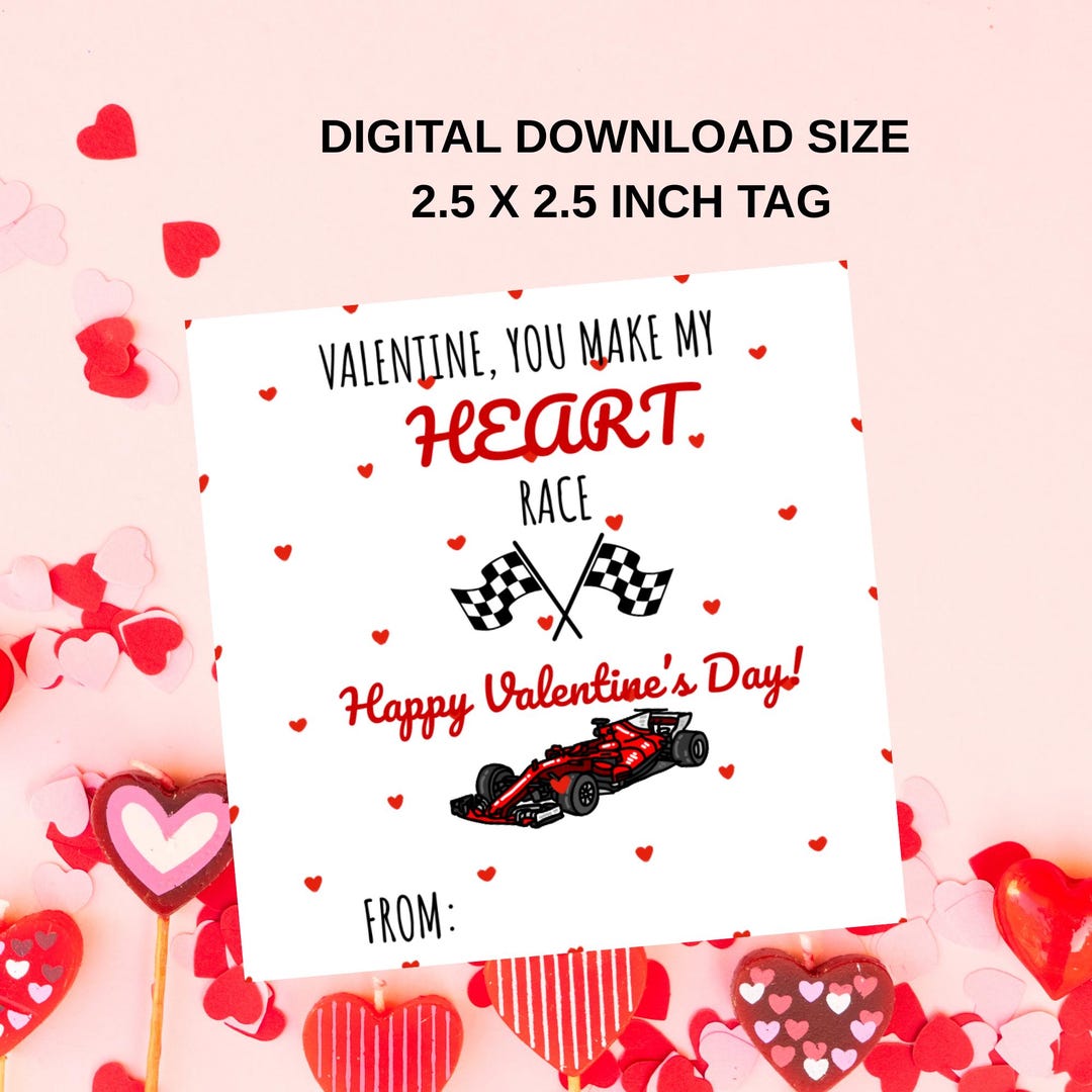 Racing Car Valentine Tags for Kids| Boy Racing Valentines | Printable ...