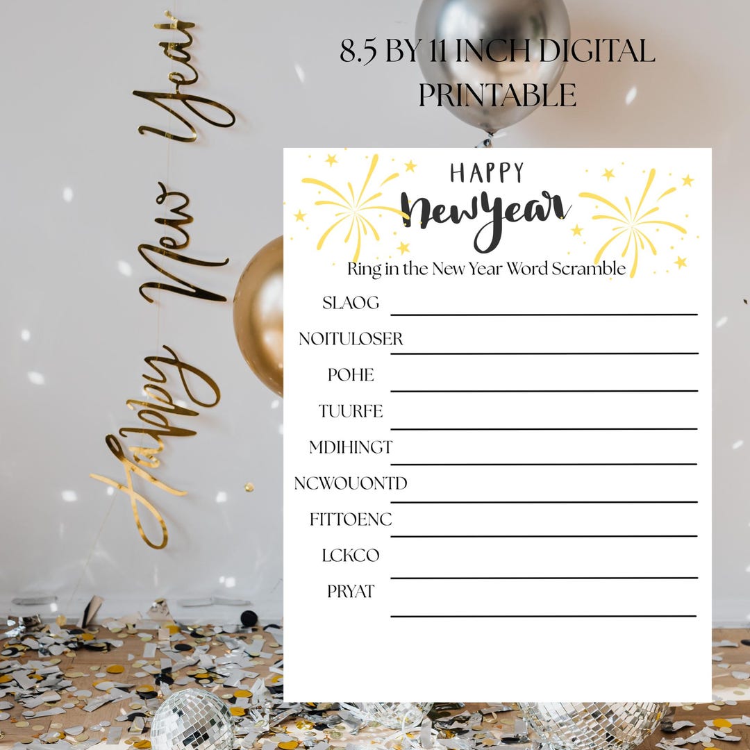 Kids New Year's Coloring Page and Word Scramble Activity| New Year's ...