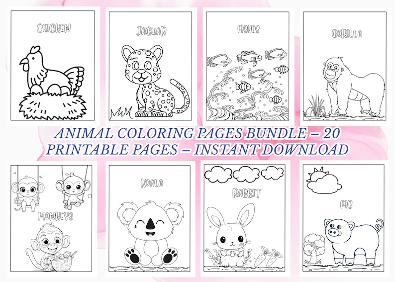 Animal Coloring Pages for Kids – Printable Instant Download - Etsy