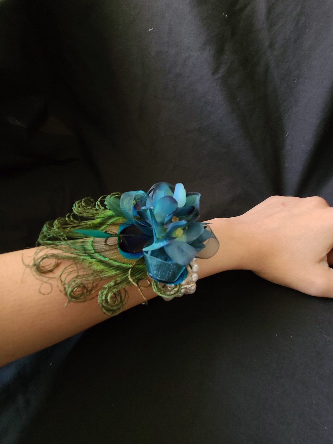 Peacock Pearl Wrist Corsage - Etsy