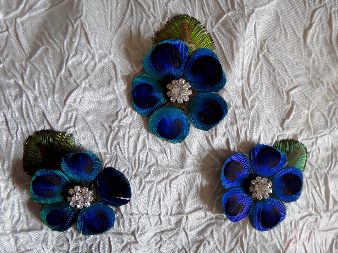 Peacock Flower Hair Clip With Rhinestone Accent - Etsy