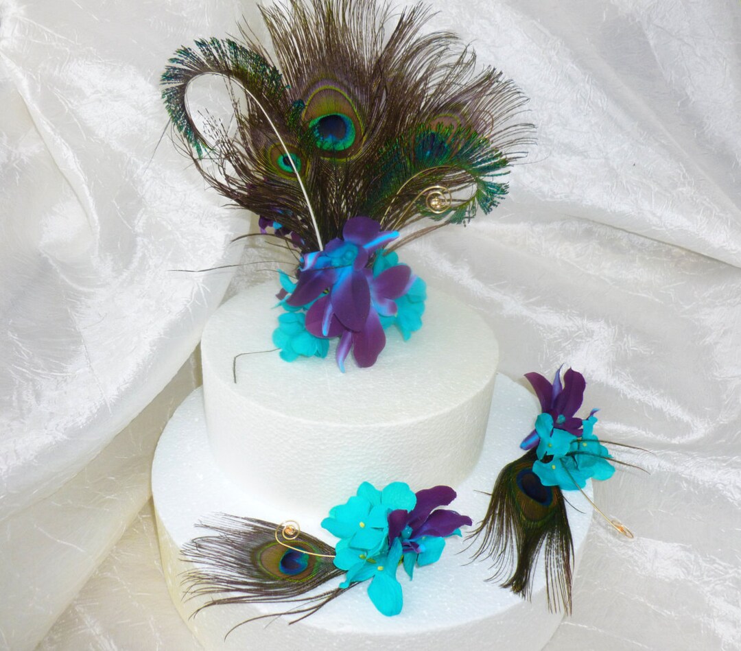 Peacock Galaxy Orchid Cake Topper 3 Pieces, Purple Blue Orchid Cake ...