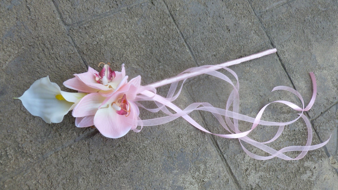 Flower Girl Wand, Calla Lily Wand White, Soft Pink Orchids, Blush, Real ...