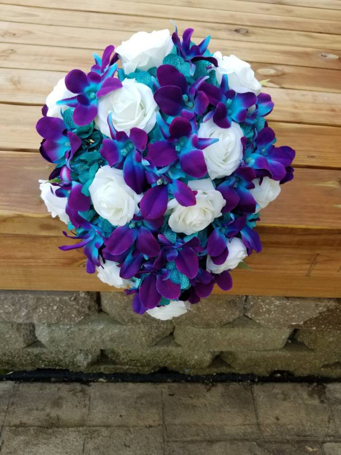 Galaxy orchid bridal bouquet turquoise blue island orchid | Etsy