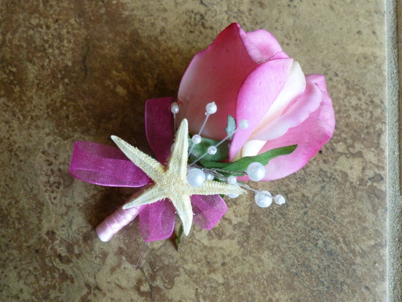 Real Touch Rose and Starfish Corsage White Ivory Pink Rose | Etsy