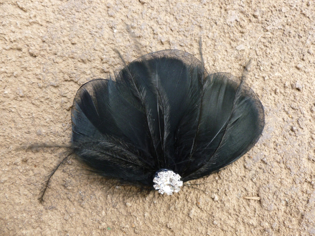 Black Feather Clip, Feather Accessory, White Feather Fascinator - Etsy