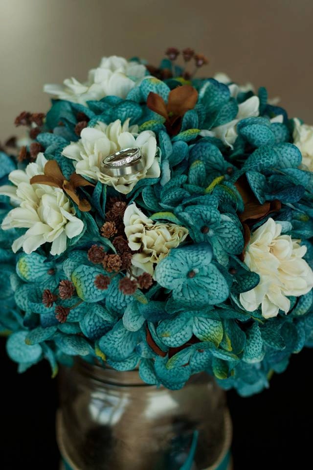 Teal Hydrangea Bouquet Rustic Country Bouquet Cream and Brown - Etsy