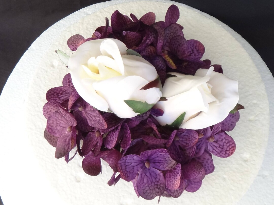Cake Topper, Plum, Ivory, Hydrangea Rose Cake Topper, Wedding Cake ...
