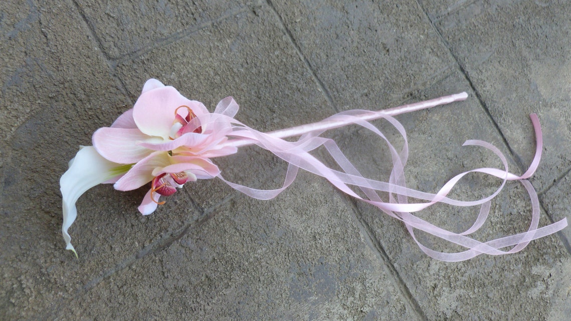 Flower Girl Wand Calla Lily Wand White Soft Pink Orchids | Etsy