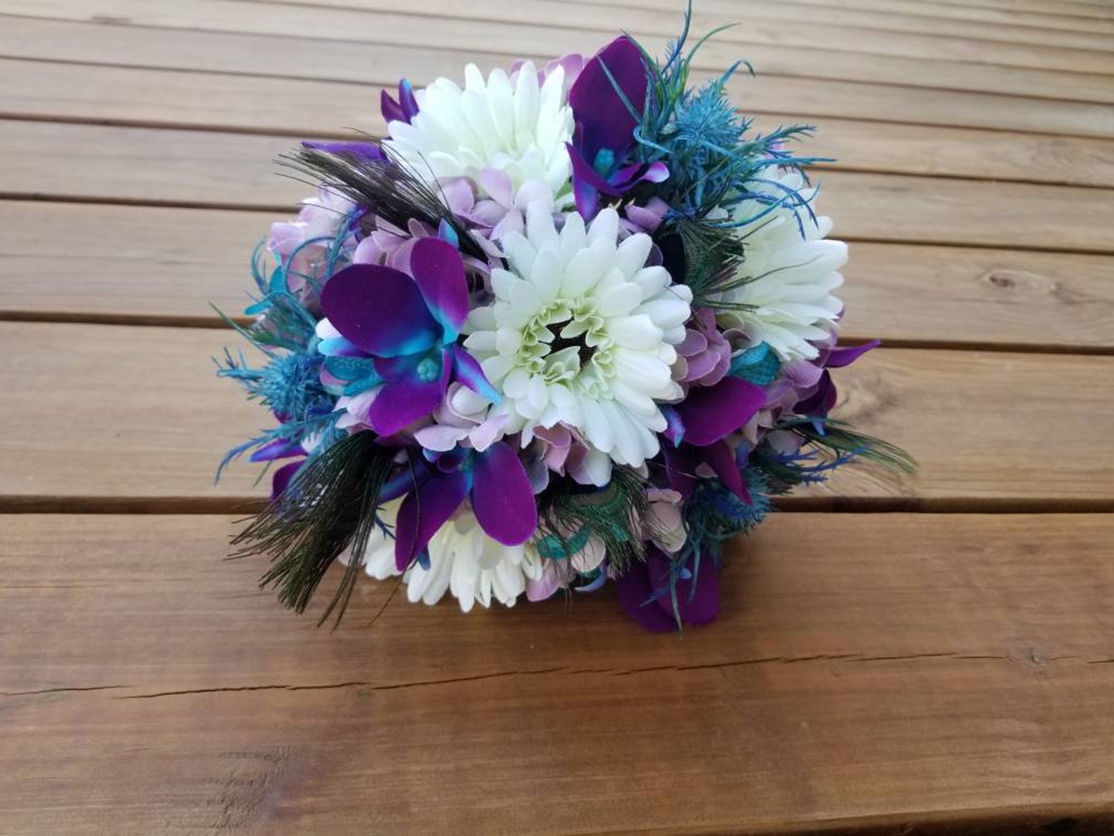 Galaxy Orchid, Gerbera Daisy, Thistle, Purple Teal Artificial Flower ...
