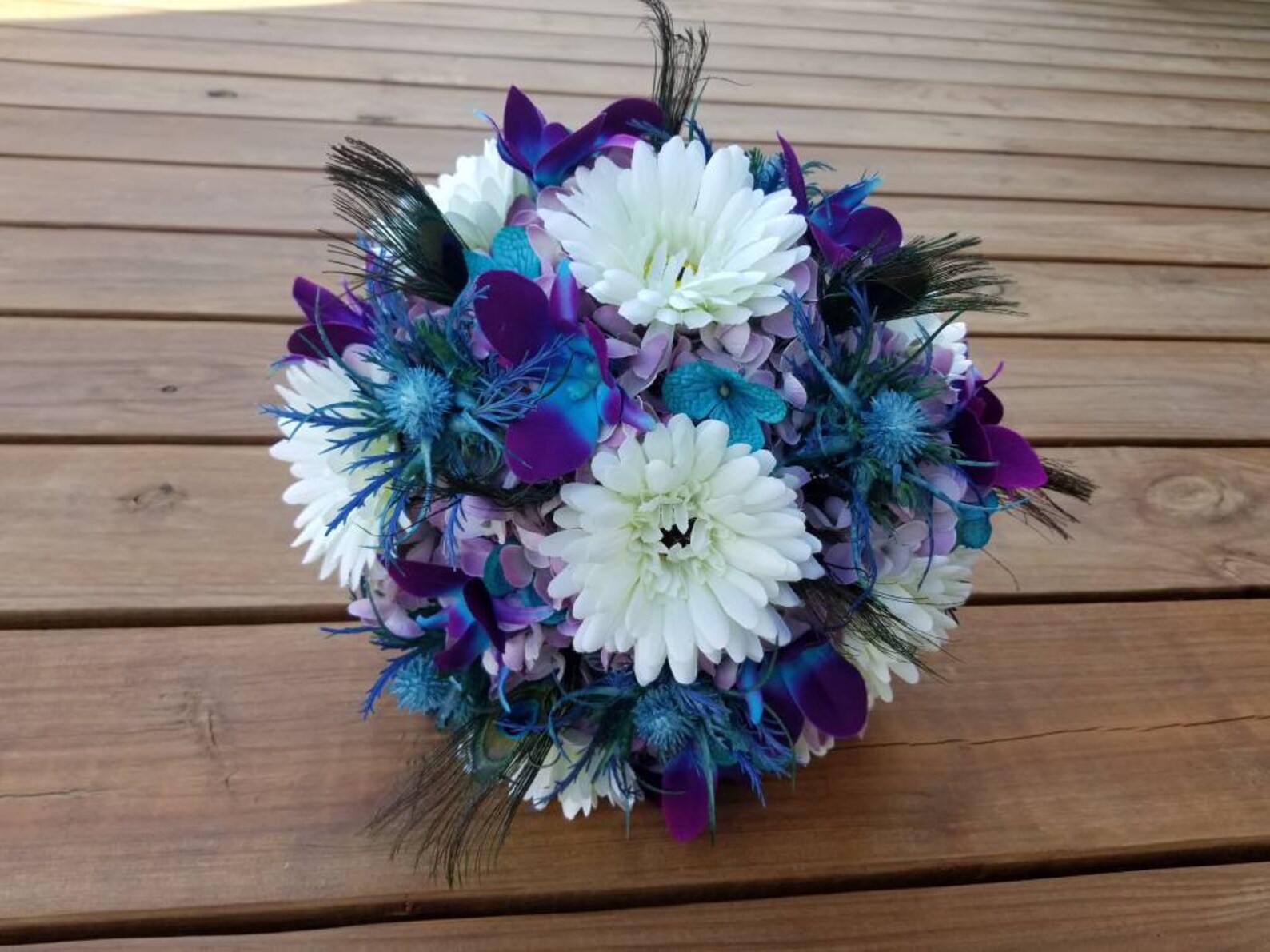 Galaxy Orchid, Gerbera Daisy, Thistle, Purple Teal Artificial Flower ...
