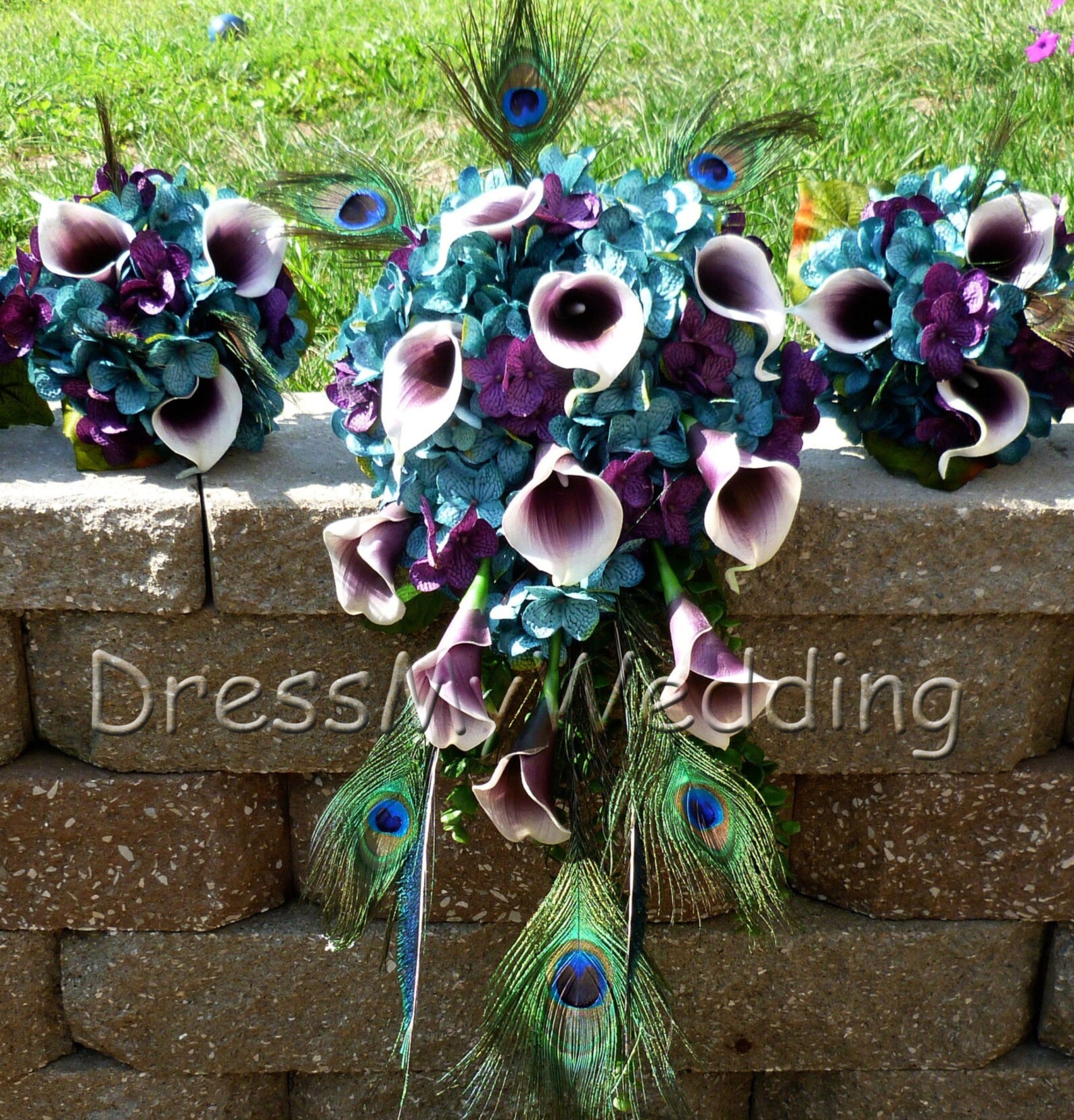 Teal Plum Hydrangeas Picasso Calla Lily Small Bridesmaids - Etsy