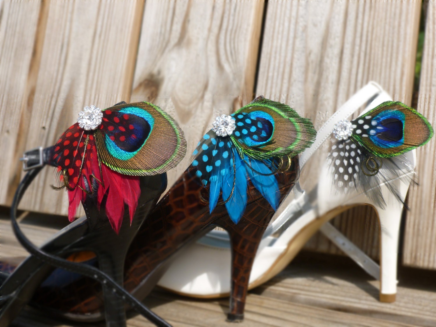 Peacock feather shoe clips Customizable | Etsy