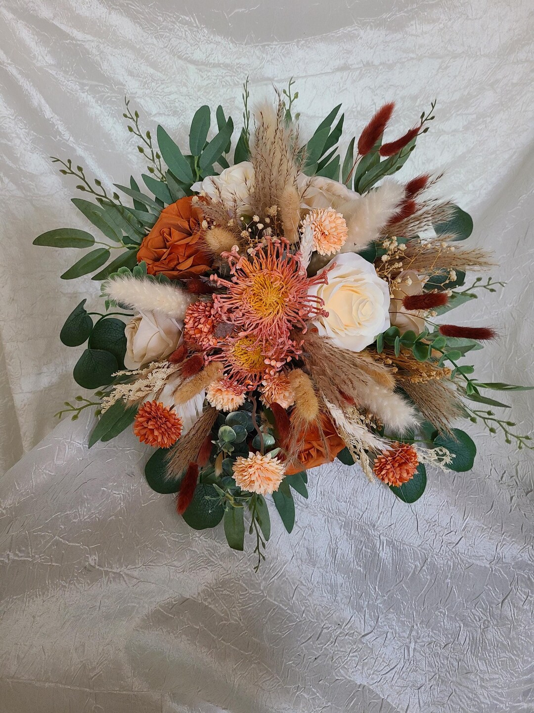 Wedding Bouquet, Burnt Orange Bouqut, Pampas Grass Bouquet, Rustic ...