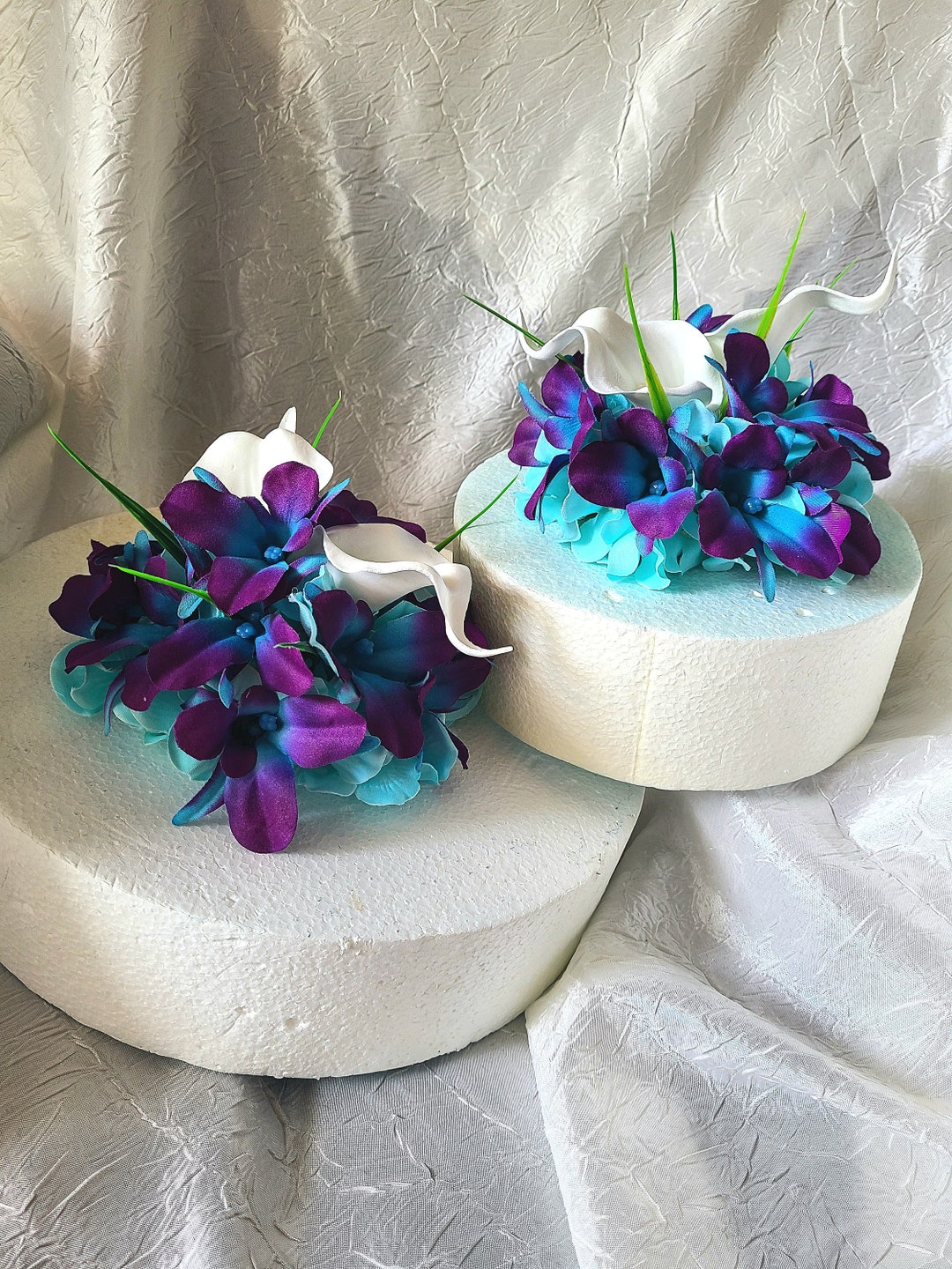 Galaxy Orchid Cake Topper 2 Pieces Topper, Purple Blue Orchid Cake ...