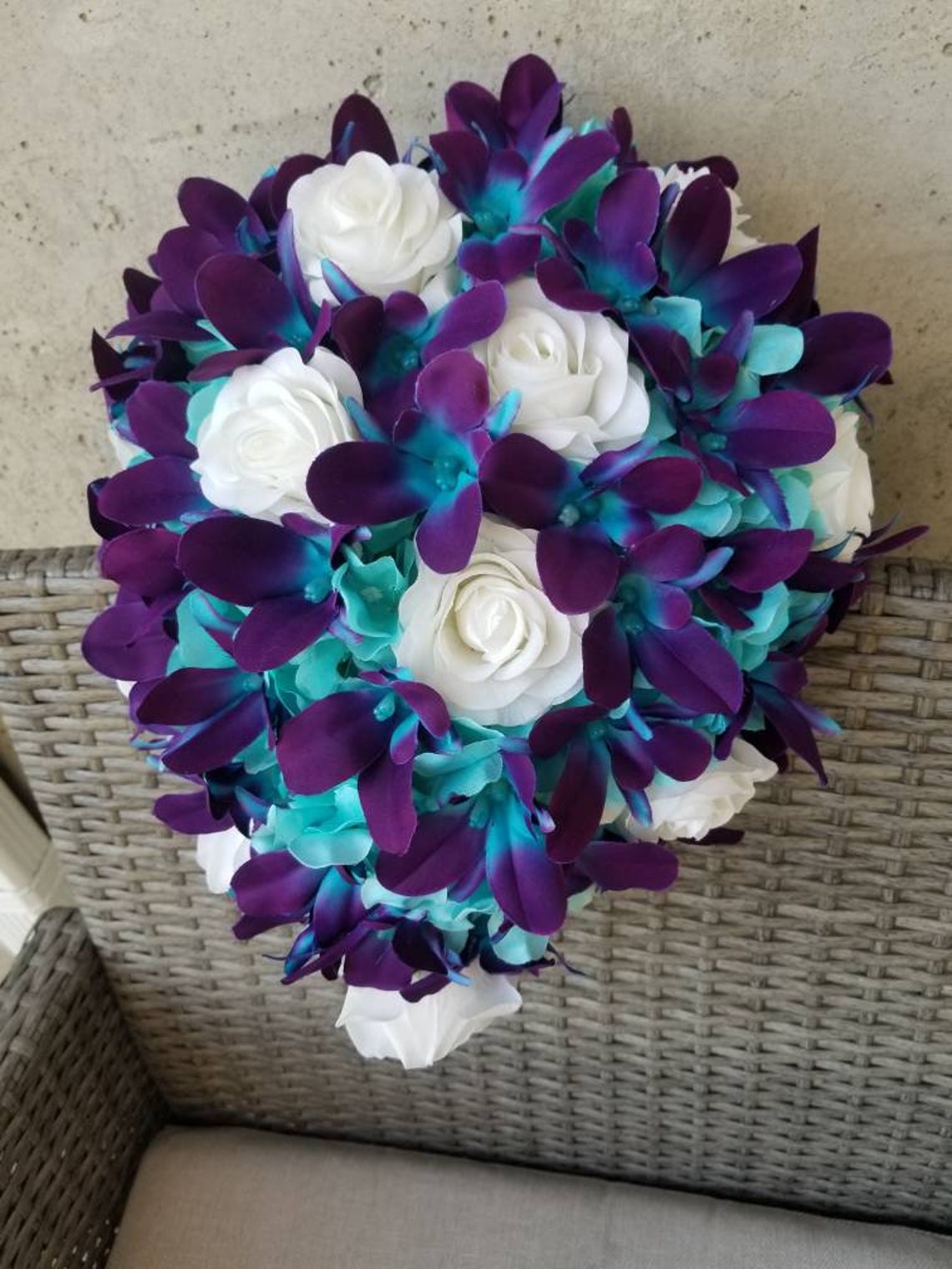Galaxy orchid bridal bouquet turquoise blue island orchid | Etsy