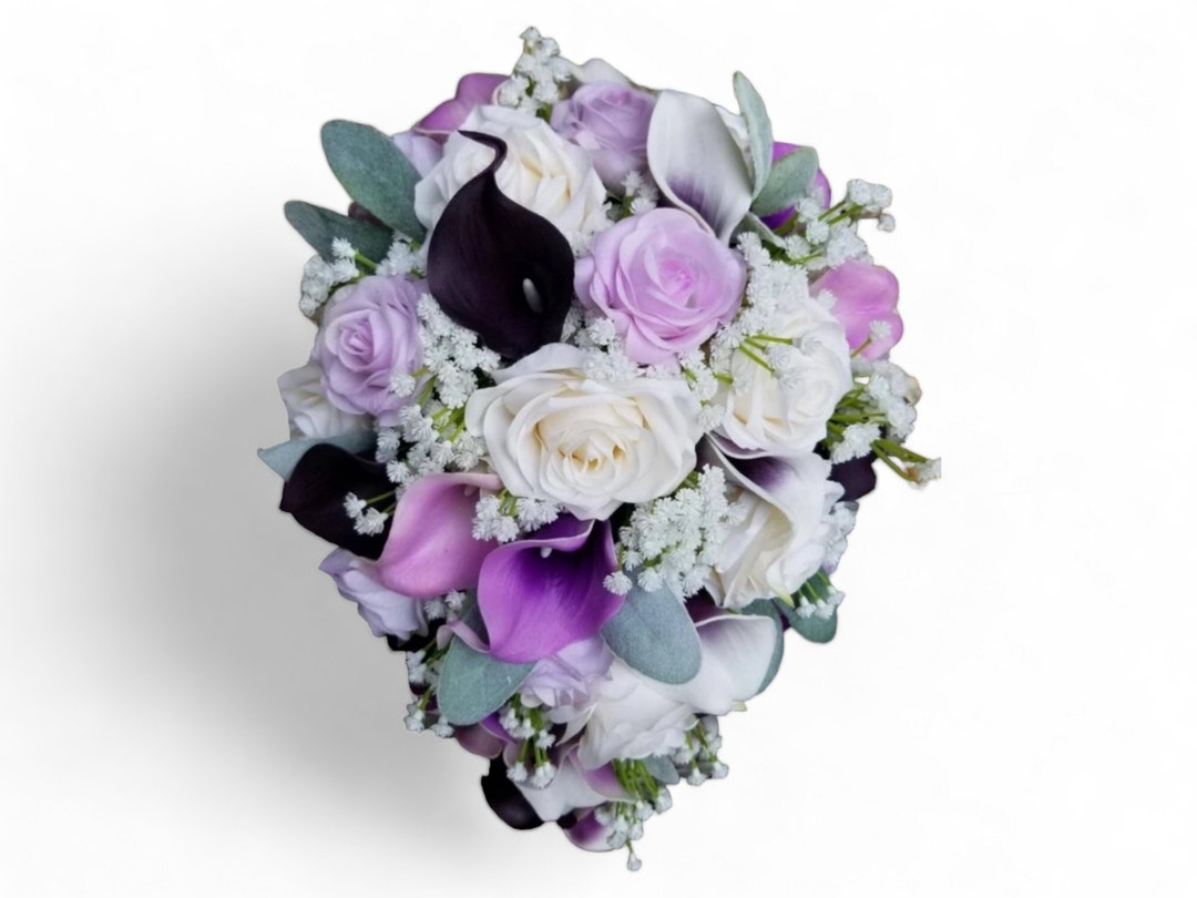 Lila, Flieder, Pflaumen-Strauß mit echtem Touch, passender Boutonniere ...